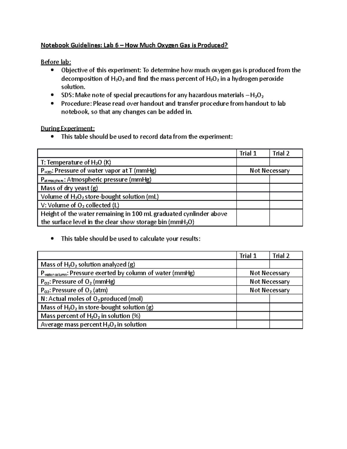 Notebook Guidelines Lab 6 - SDS: Make note of special precautions for ...