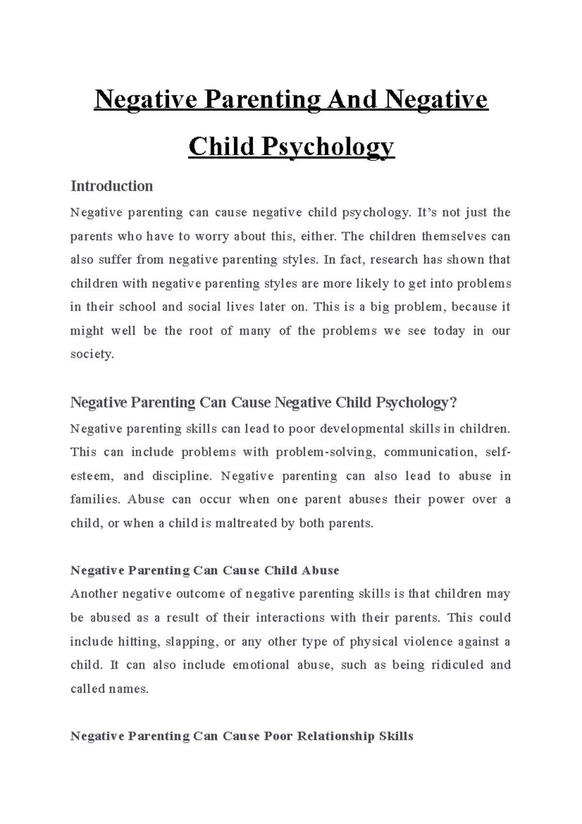 Negative Parenting And Negative Child Psychology - Negative Parenting ...