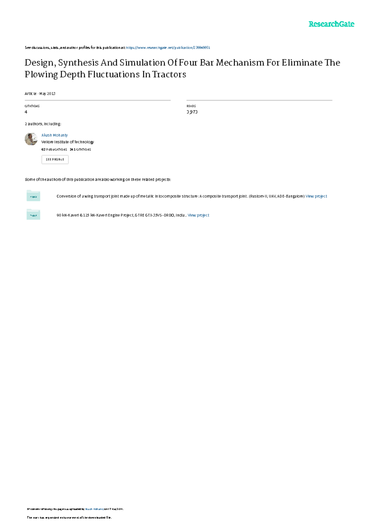 Design Synthesis And Simulation Of Four Bar Mechanism For - See ...