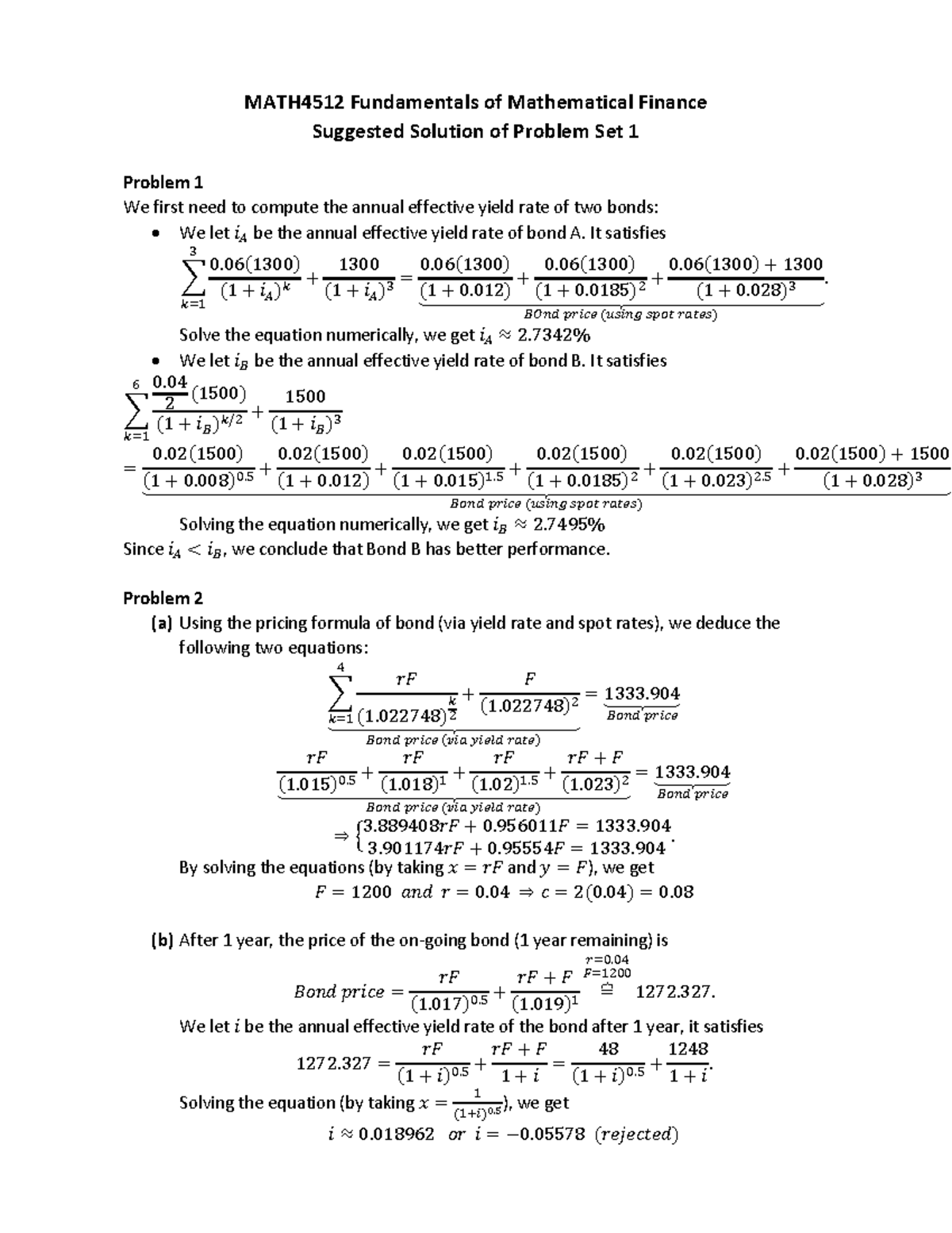 Problem Set 1 (Solution) - MATH4512 Fundamentals of Mathematical ...