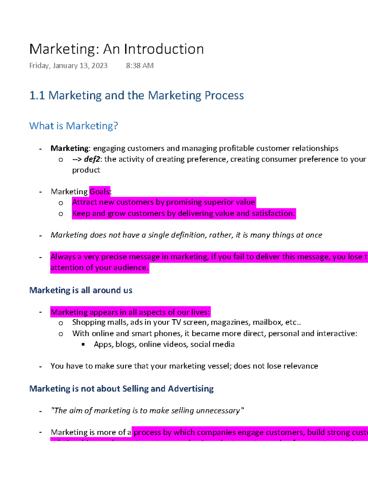 Marketing An Introduction - 1 Marketing and the Marketing Process What ...