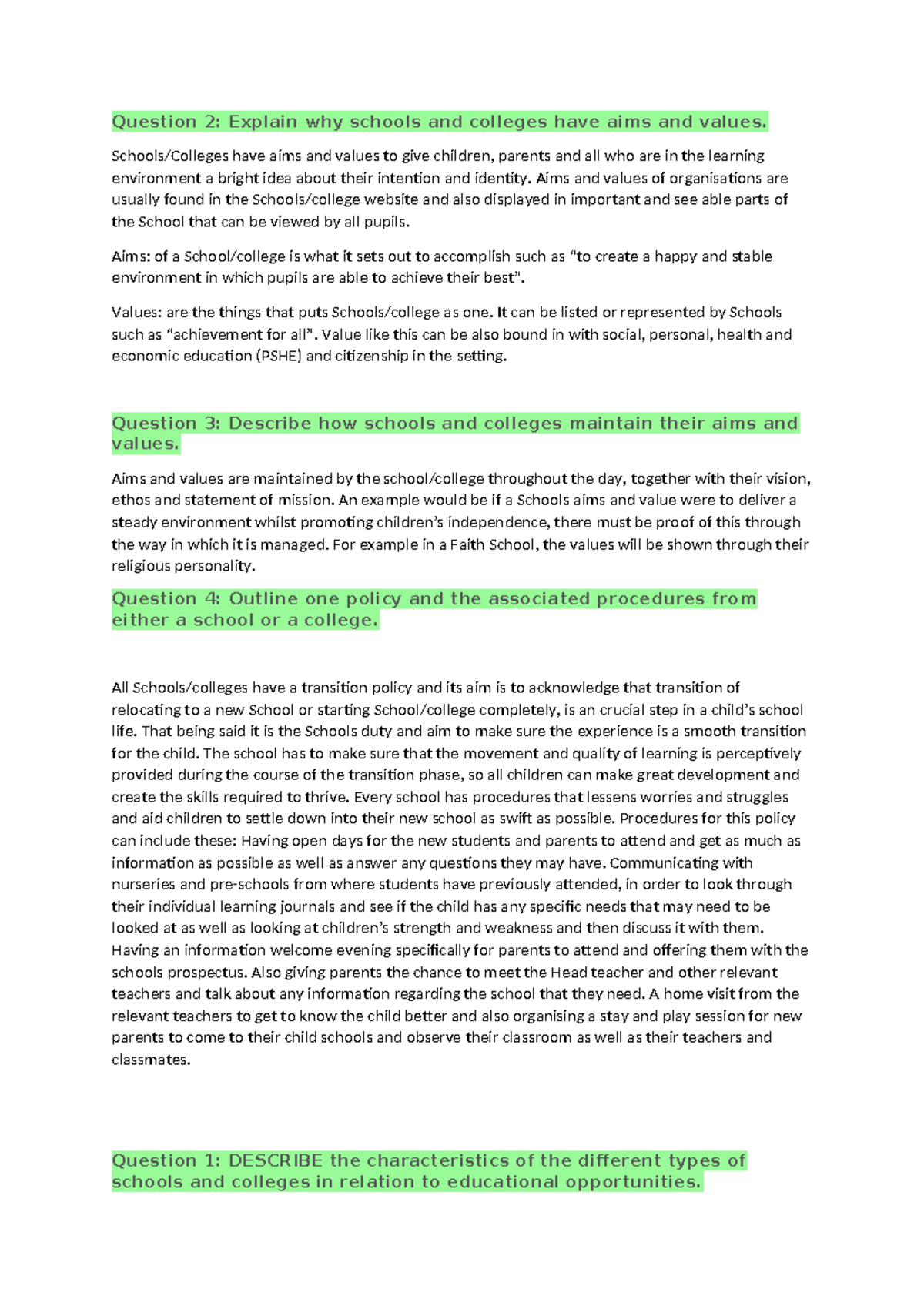 Complete teaching assisnment - Question 2: Explain why schools and ...