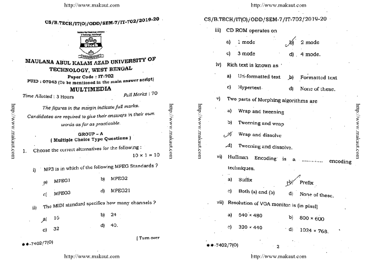 Btech it 7 sem multimedia it 702 2020 - Computer Science and Engineering - Studocu