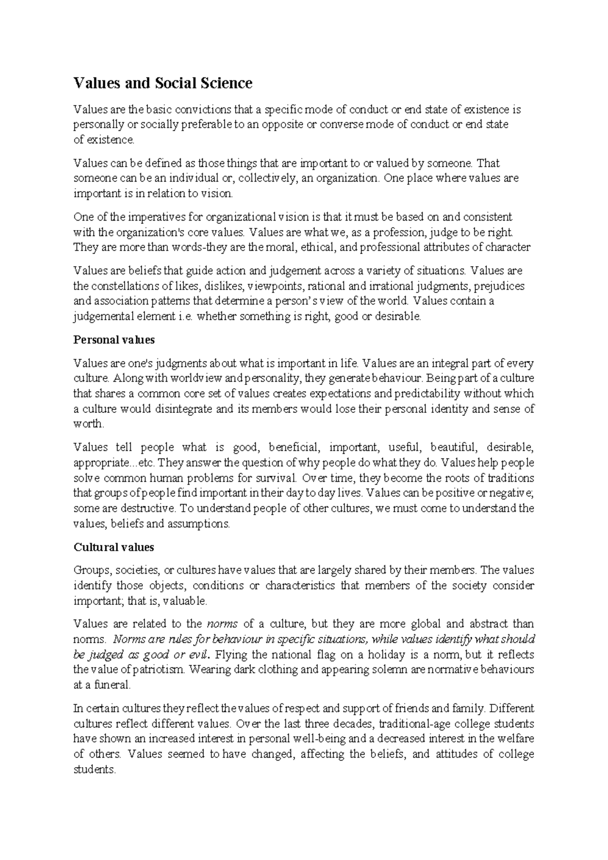 Unit 5 Values - The content is based on the value and how different ...