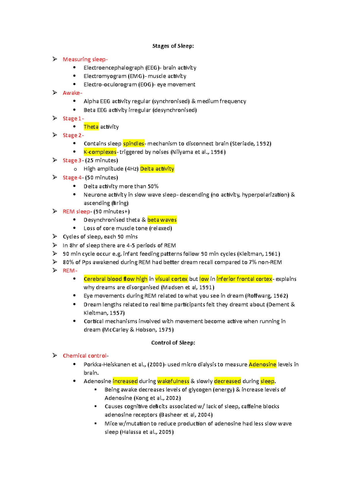 Sleep (W4) - Lecture notes based on online and live lectures - Stages ...