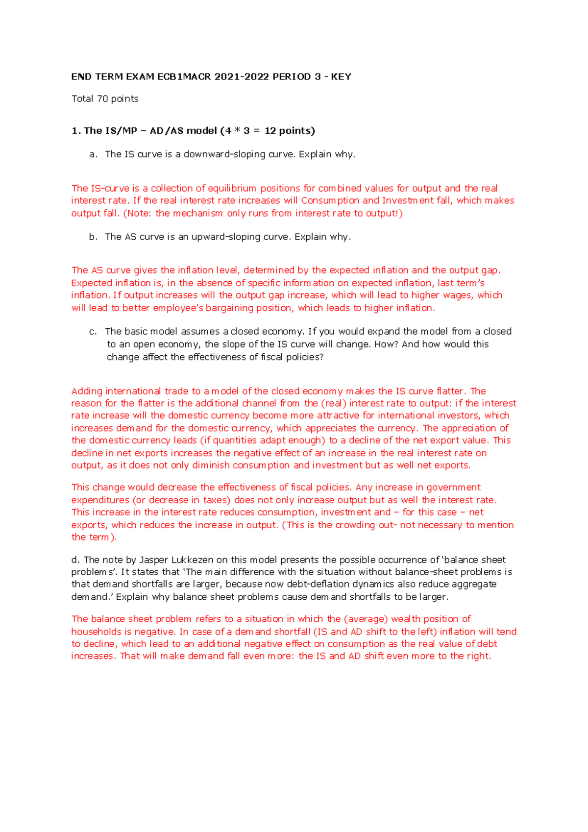 Exam 21-22 key - prima - END TERM EXAM ECB1MACR 2021-2022 PERIOD 3 ...