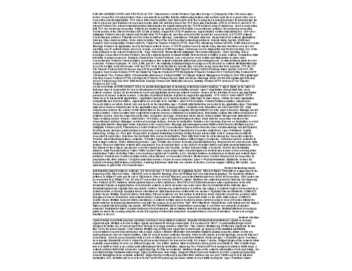 Network+ Notes 1 - 8:20 AM 12/8/2020 PORTS AND PROTOCOLS TCP ...