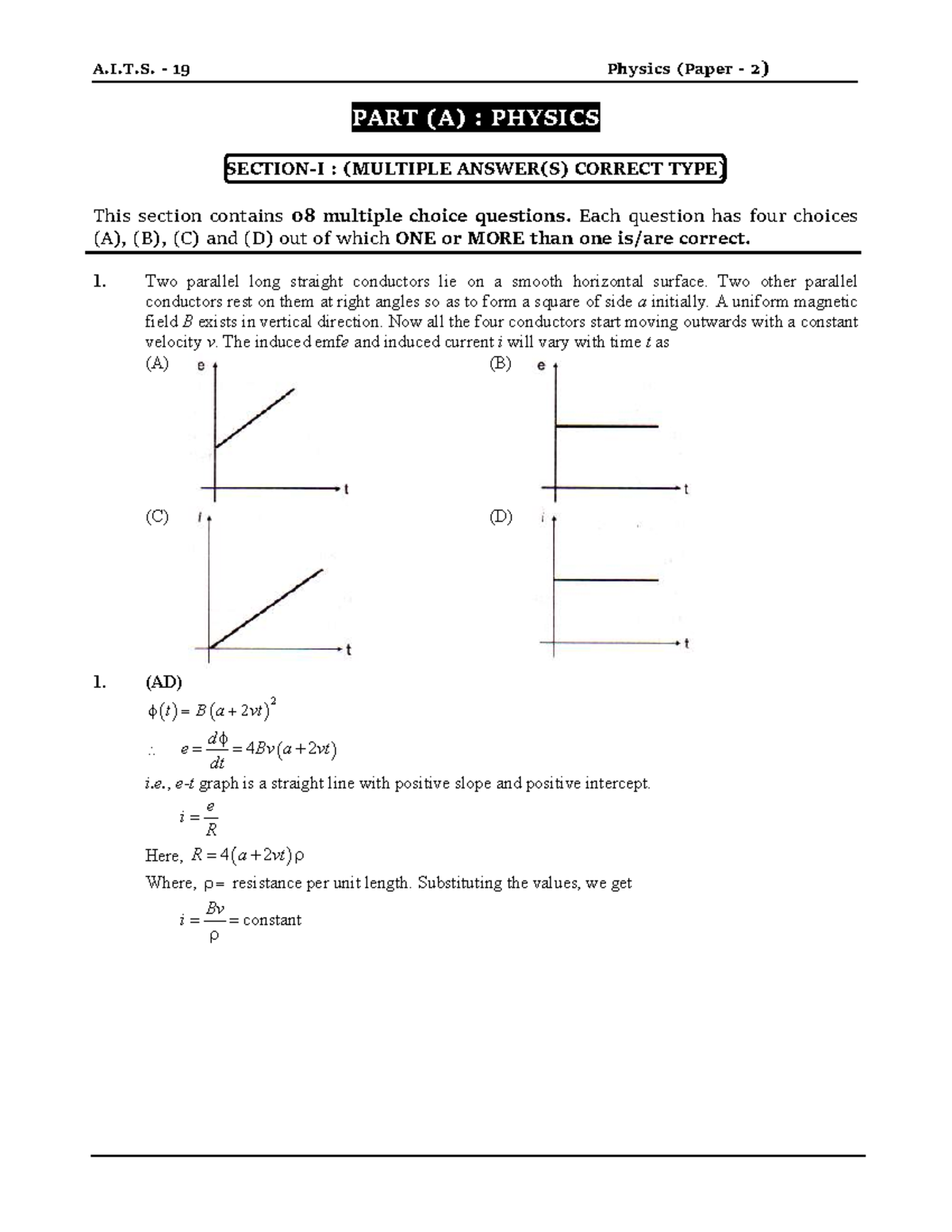 Physics Paper -2 - Practice material shared by professor - PART (A ...