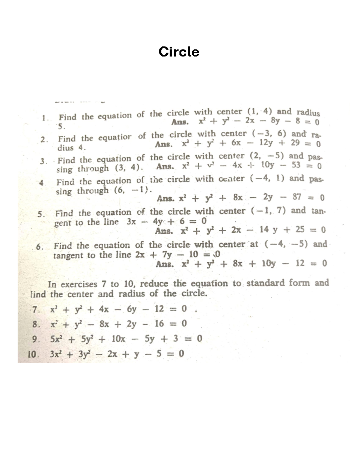 Conic Section Activity - BS in Electrical Engineering - Circle - Studocu