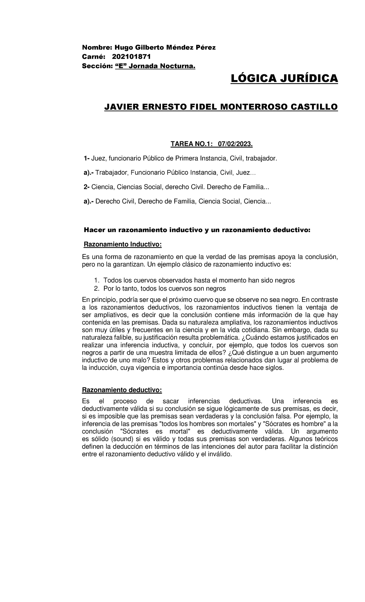 202101871-Hugo Gilberto Méndez Pérez - CarnÈ: 202101871 SecciÛn: “E ...