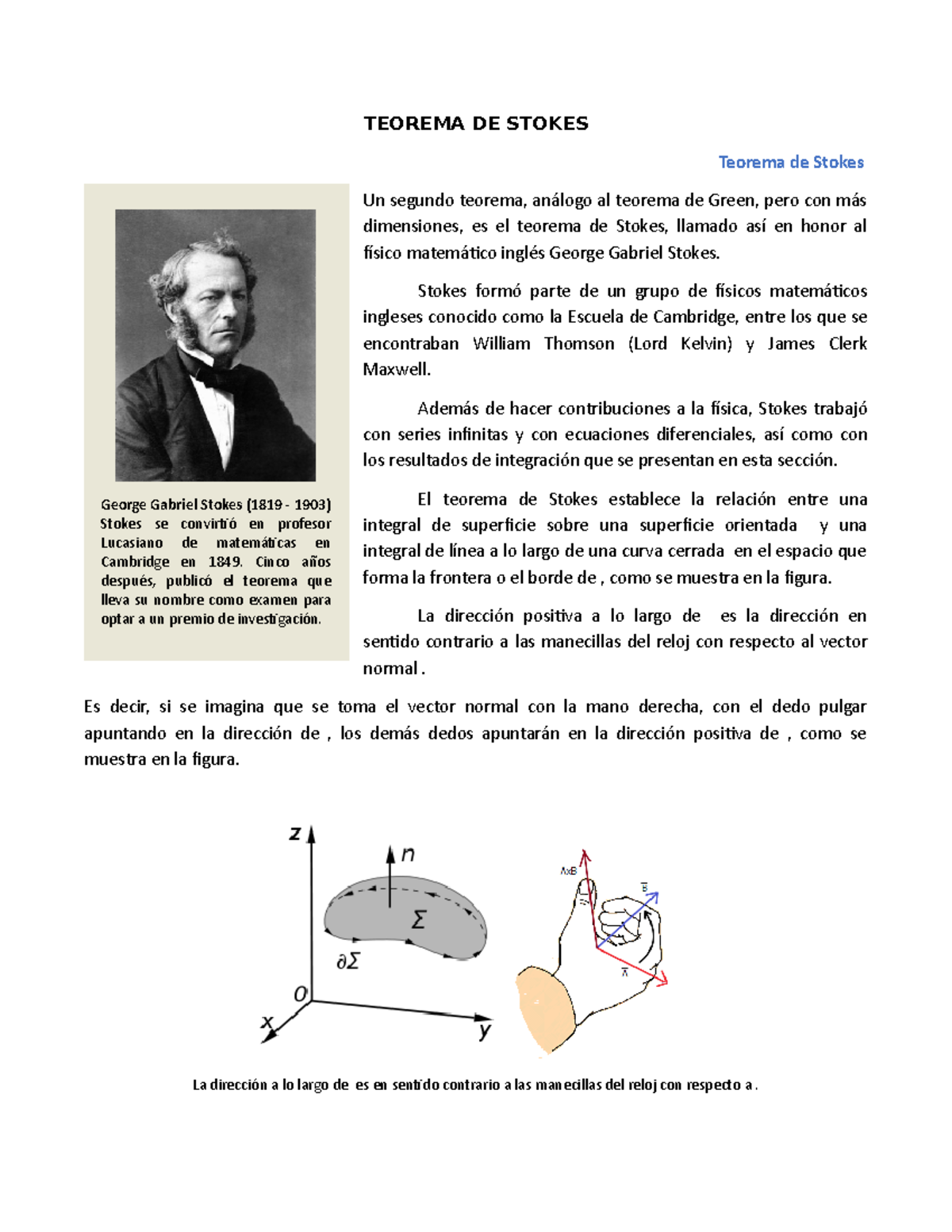 Teorema de Stokes - George Gabriel Stokes (1819 - 1903) Stokes se ...