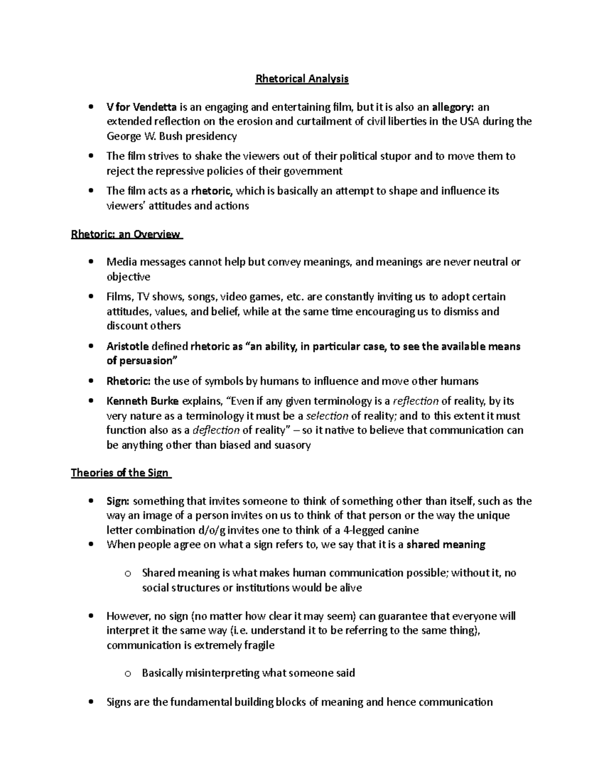 Rhetorical Analysis V for Vendetta: Allegory and Influence - Studocu