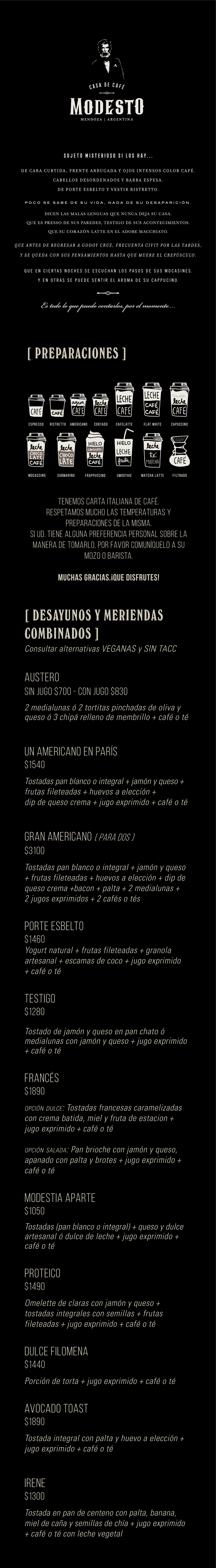 Menu-modesto - Holaaa - ####### TENEMOS CARTA ITALIANA DE CAFÉ ...