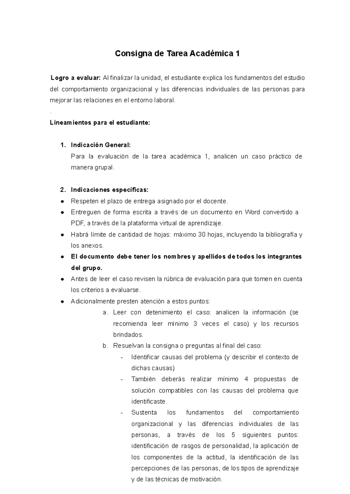 Tareaacademica 1 - PRACTICA - Consigna de Tarea Académica 1 Logro a evaluar: Al finalizar la ...