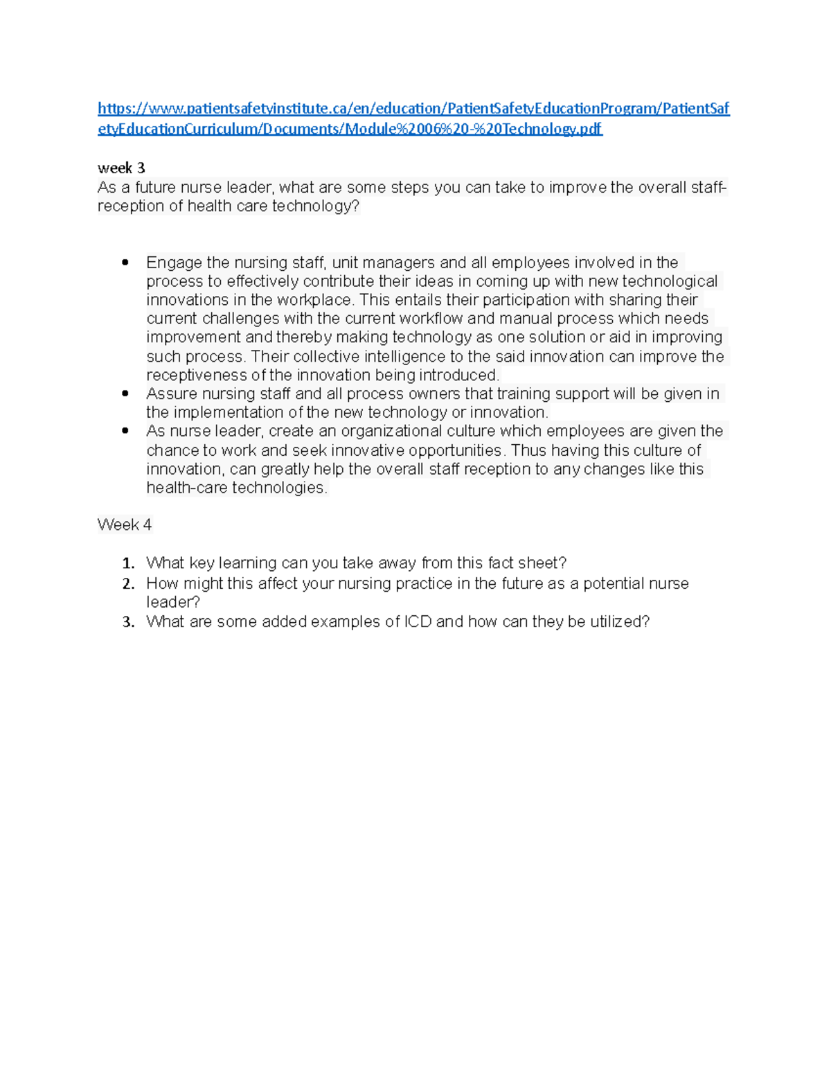 Answer to discussion post week 3 and 4 - - Studocu