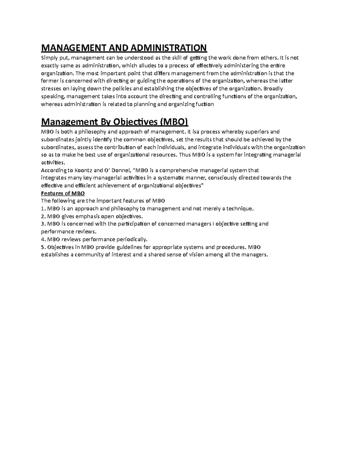 Su - Lecture note - MANAGEMENT AND ADMINISTRATION Simply put ...