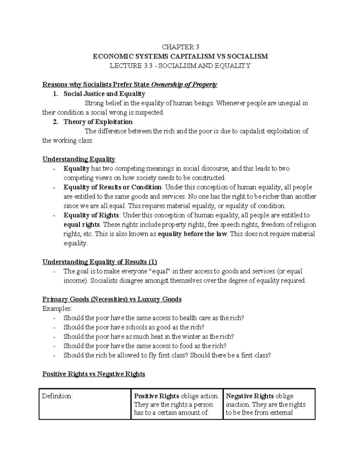 Econ Chap 3.3 Lecture Notes - CHAPTER 3 ECONOMIC SYSTEMS CAPITALISM VS ...
