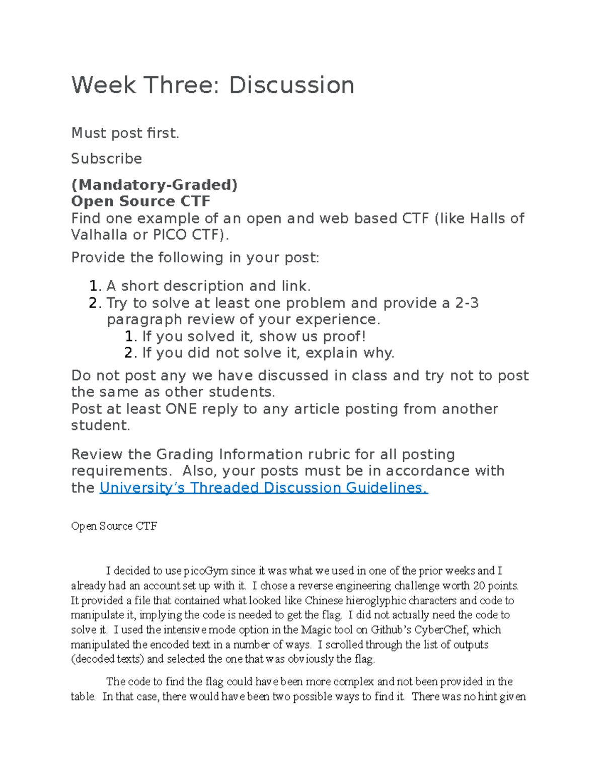 Week 3 Discussion - Week Three: Discussion Must post first. Subscribe ...