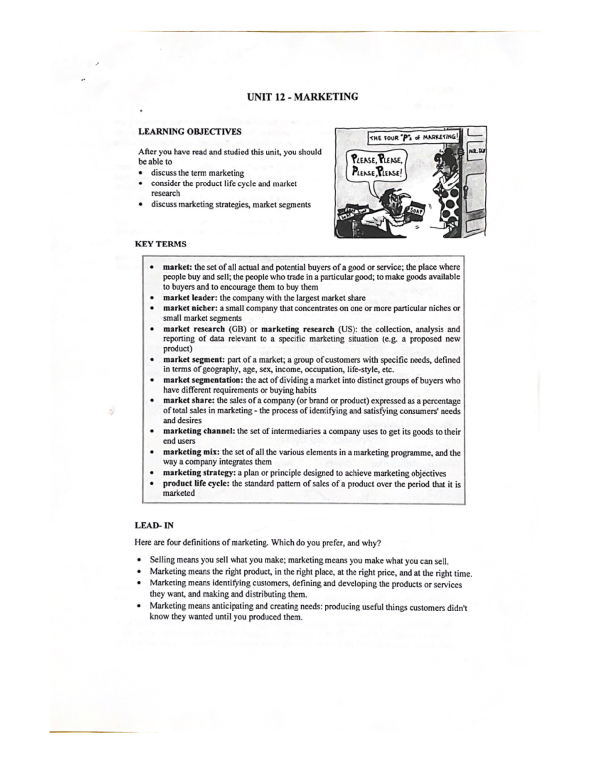 UNIT 12 - Marketing - handout - English for Business - Studocu