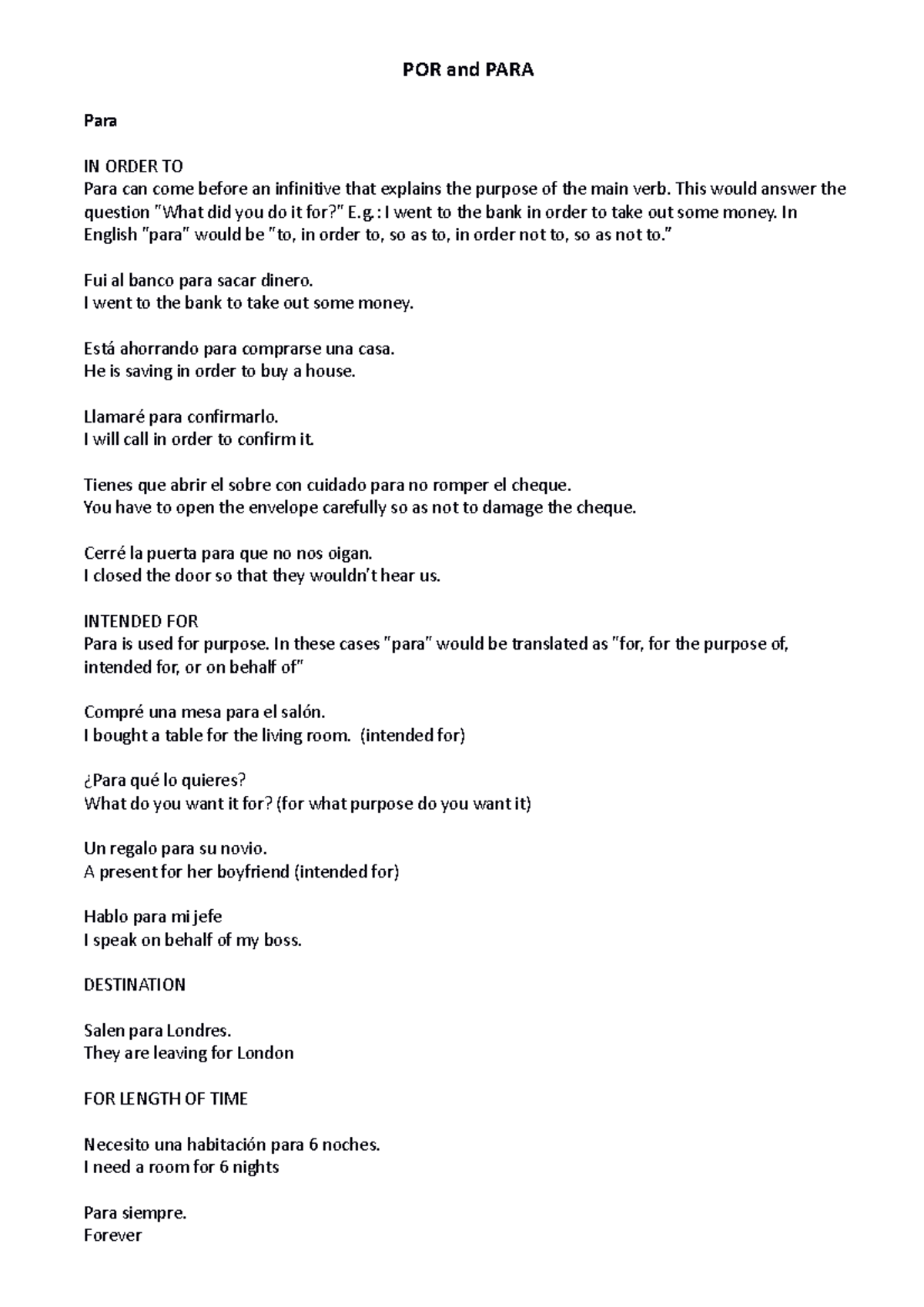 Por para - Different applications of para - POR and PARA Para IN ORDER ...