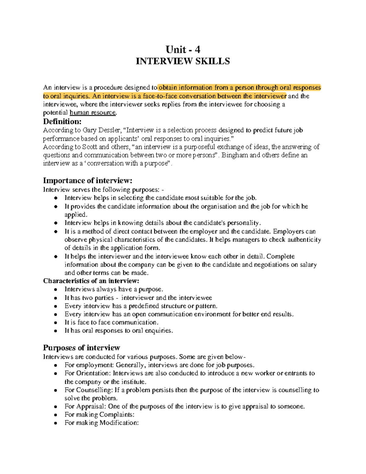 TC unit-4 - Technical Communication AKTU - Unit - 4 INTERVIEW SKILLS An interview is a procedure ...