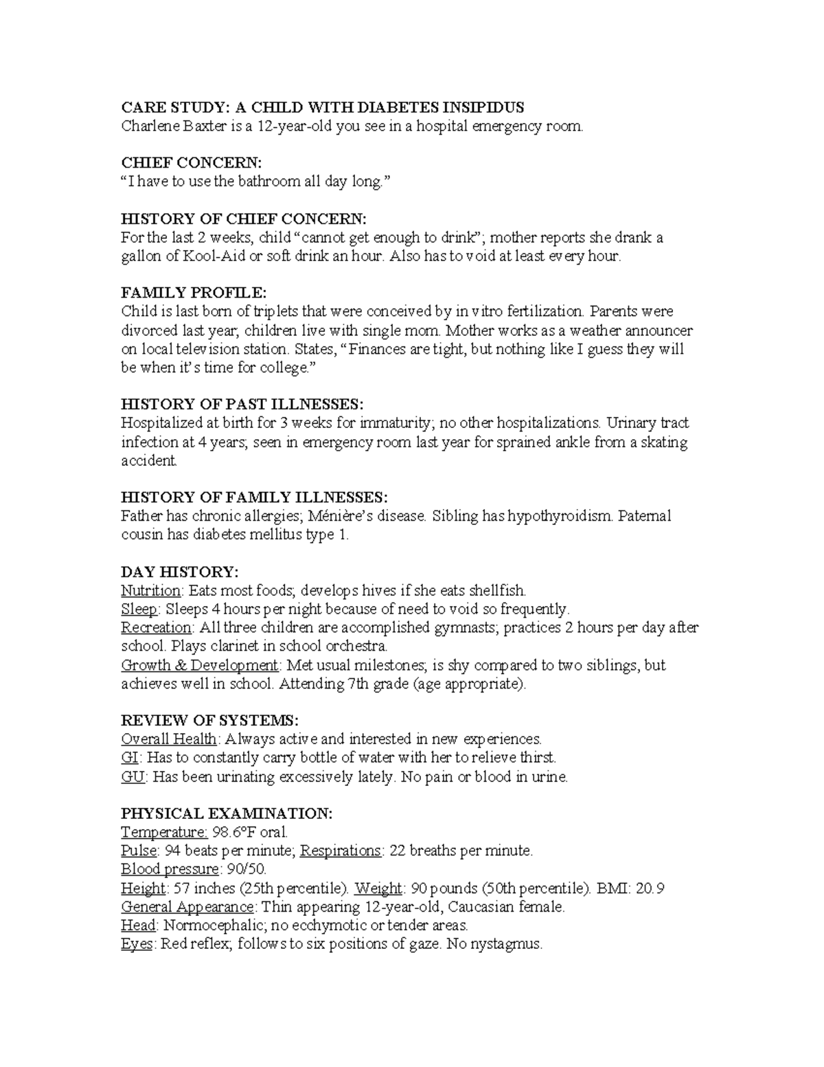 DI case study -student - Document - CARE STUDY: A CHILD WITH DIABETES ...