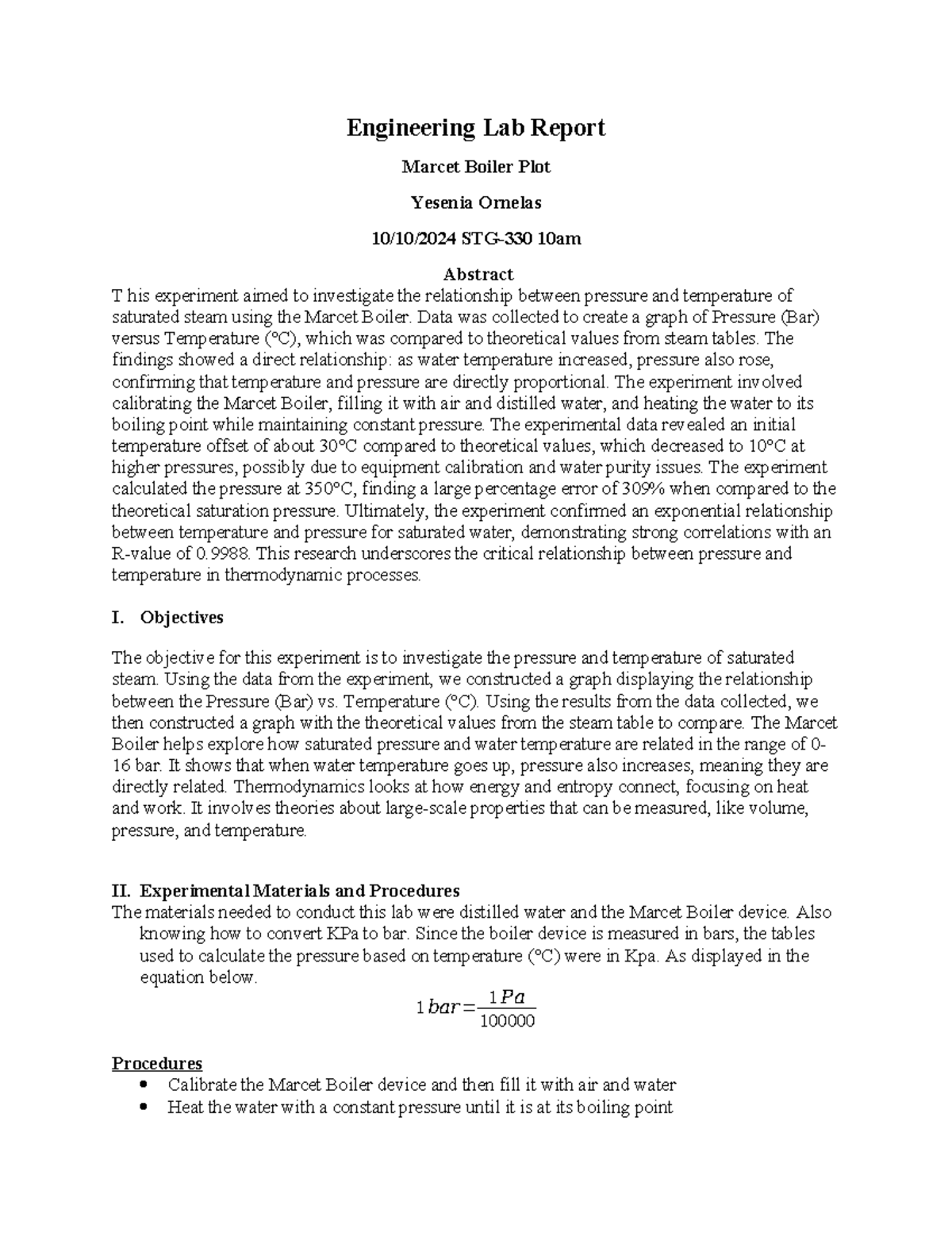 Benchmark-Marcet Boiler Plot - Engineering Lab Report Marcet Boiler Plot Yesenia Ornelas 10/10 ...