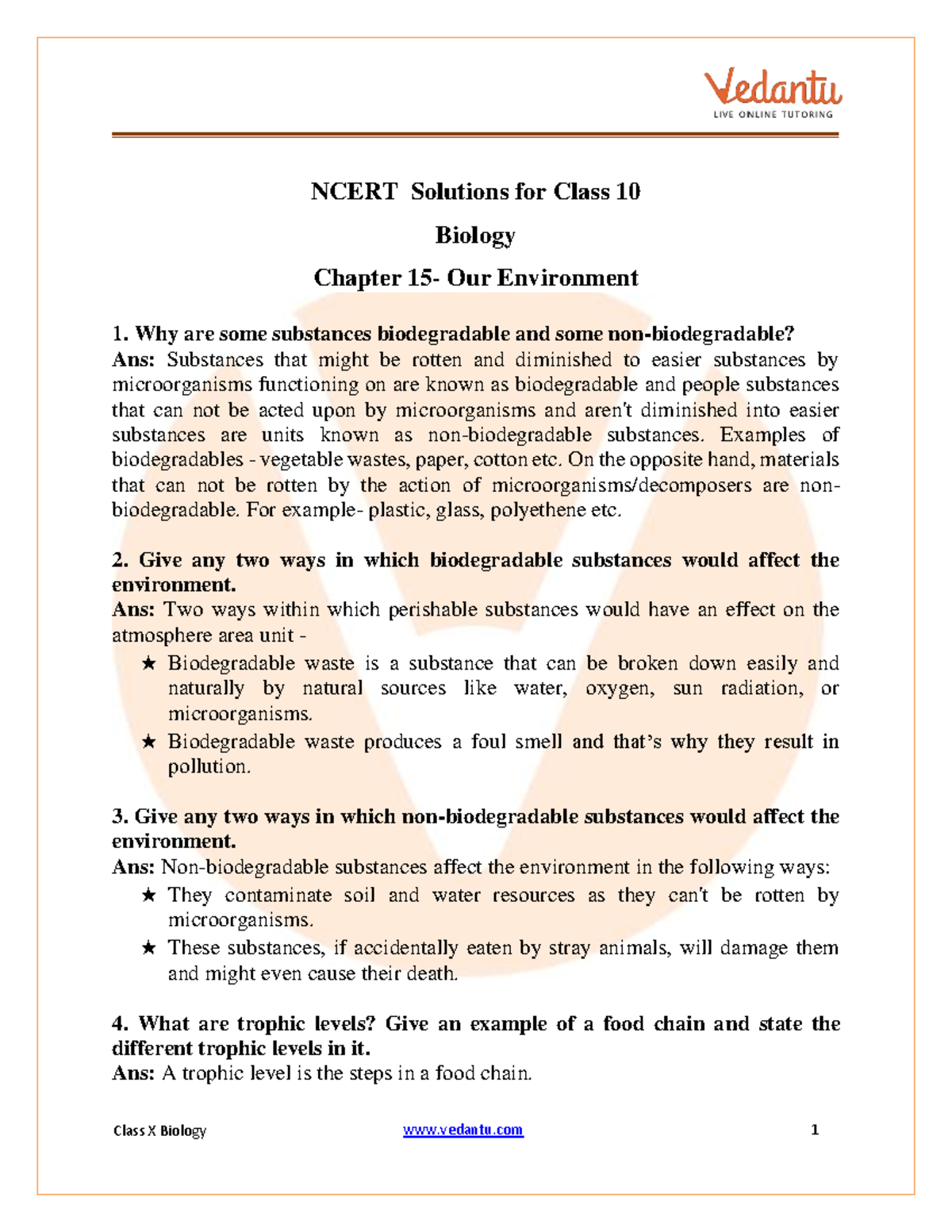Ncert Solutions for Class 10 Science Chapter 15 Our Environment - NCERT ...