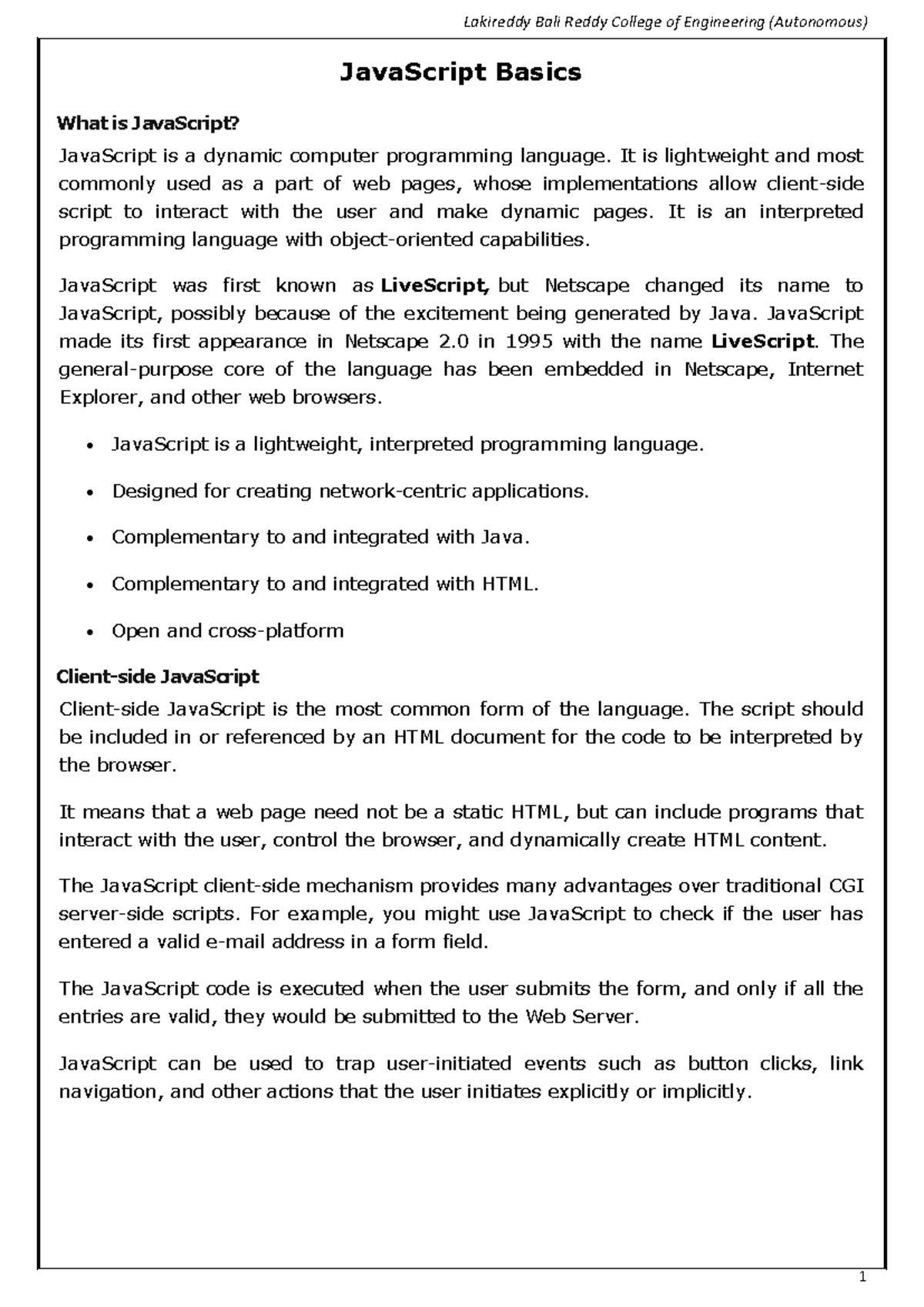 Java Script notes - ok this is fine - JavaScript Basics What is ...