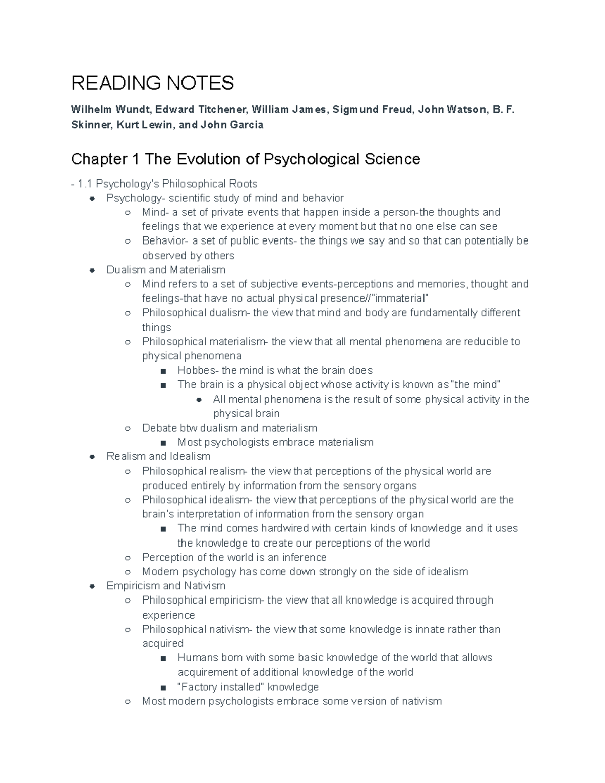 PSYCH 101 Notes - READING NOTES Wilhelm Wundt, Edward Titchener ...