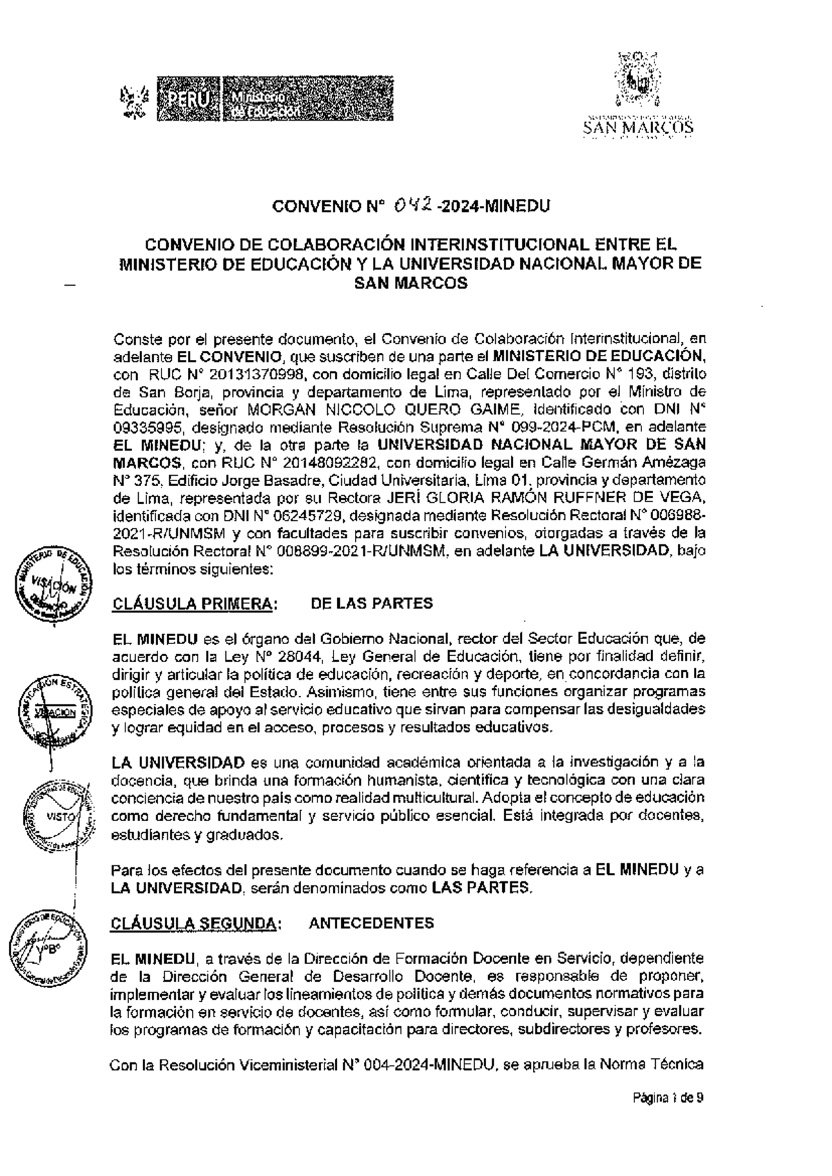 Convenio N° 042-2024- Minedu Unmsm - PERU Ministerio de Educacion ...