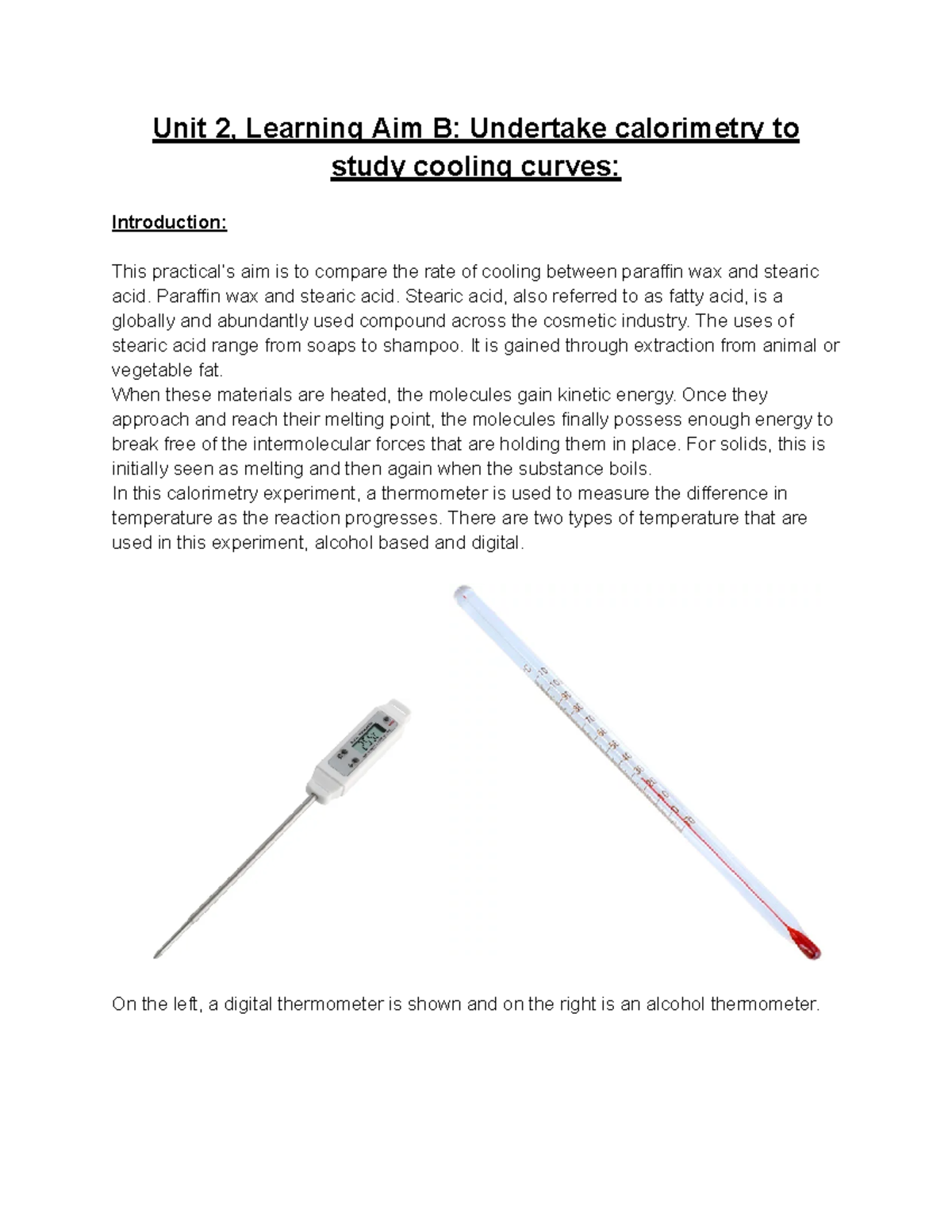 micrometeroritism - Unit 2, Learning Aim B: Undertake calorimetry to study cooling curves: - Studocu