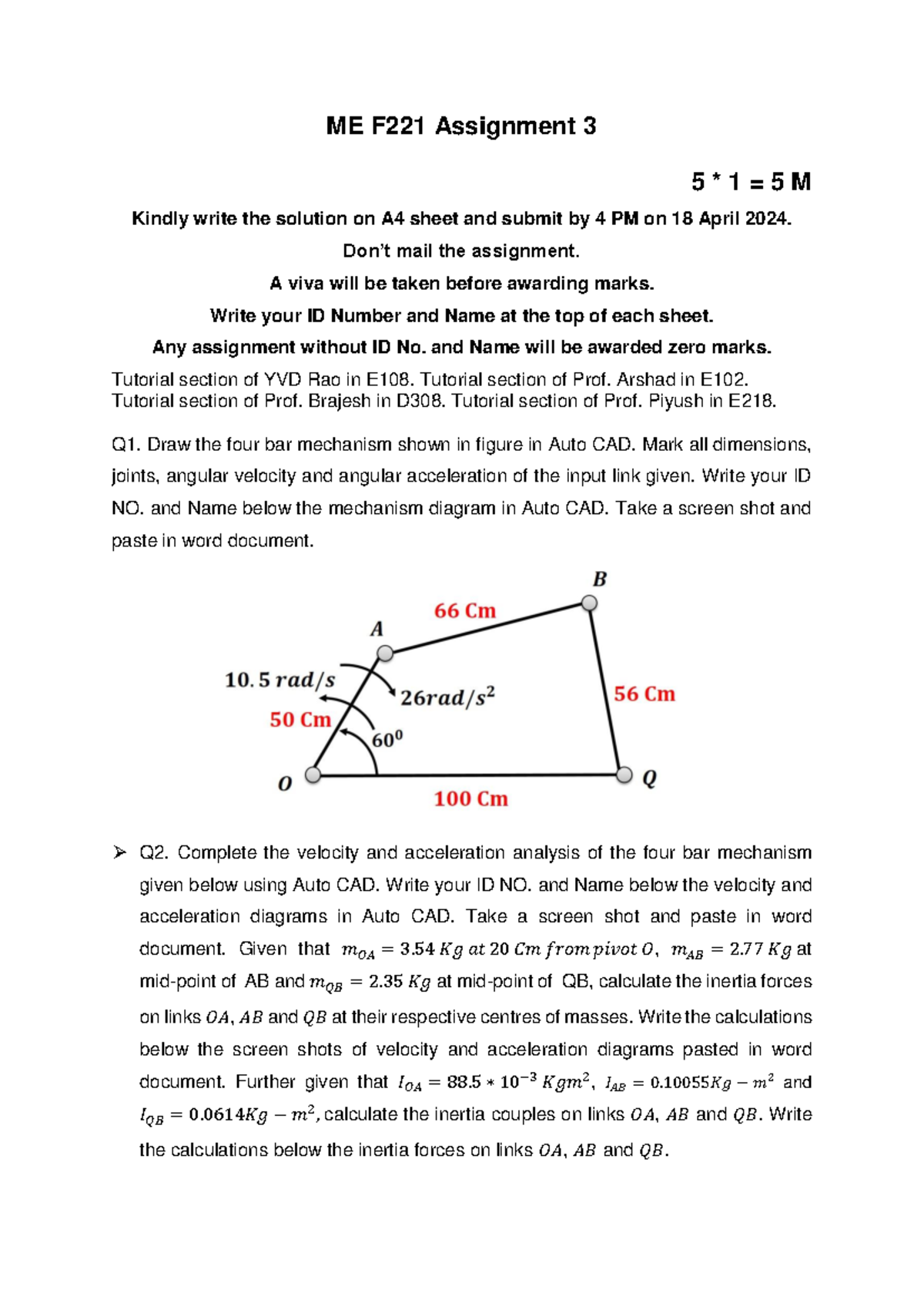 ME F221 Assignment 3 on 12 April 2024 - ME F221 Assignment 3 5 * 1 = 5 ...