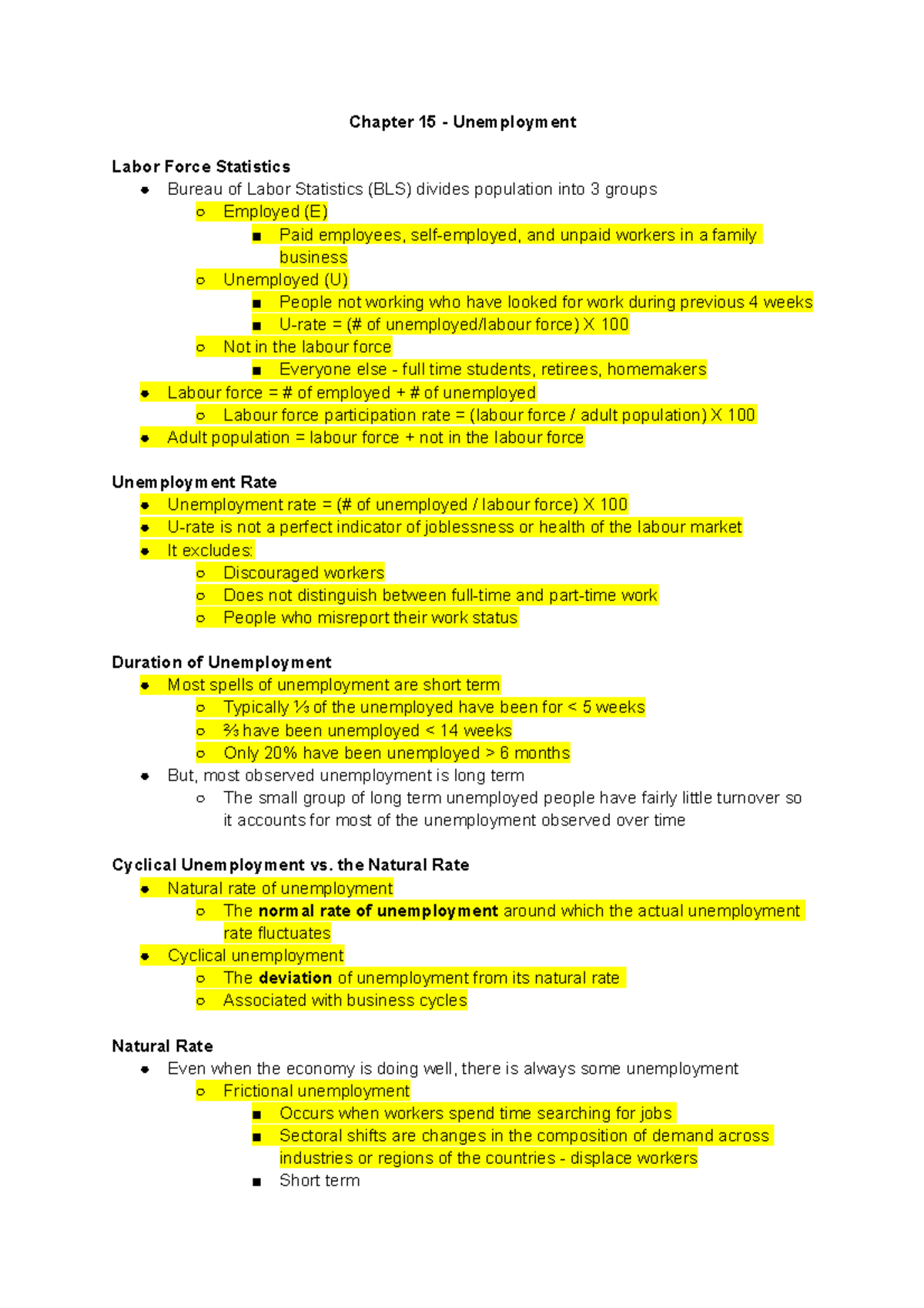 Intro to Macro - Chapter 15 - Chapter 15 - Unemployment Labor Force ...