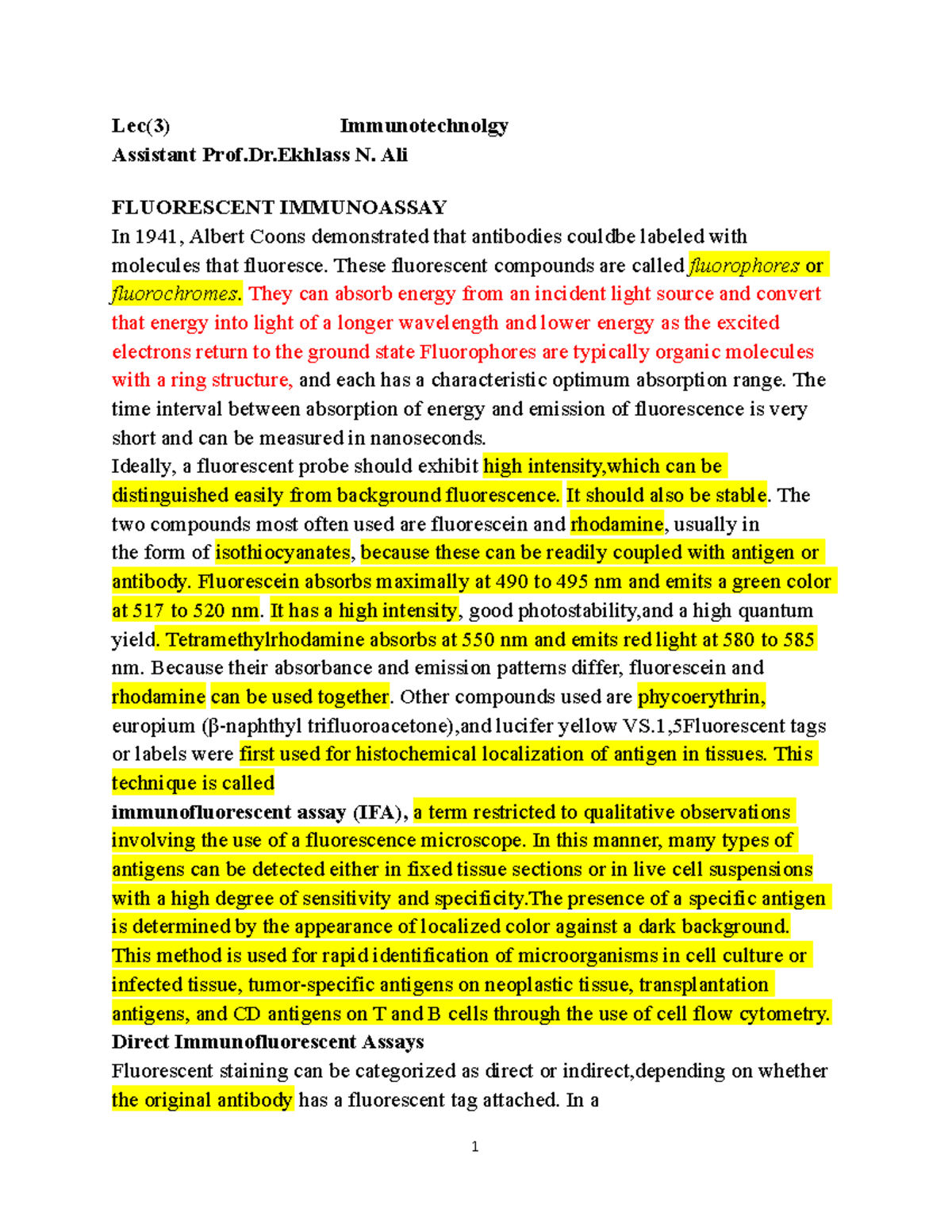 Fluorescent Immunoassay - Lec(3) Immunotechnolgy Assistant Prof.Dr N ...
