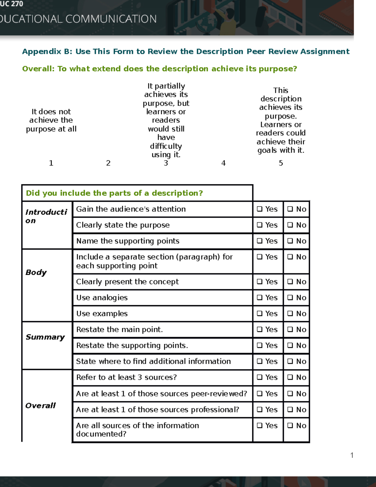 Blank Description Assignment Appendix B Appendix B Use This Form To Review The Description