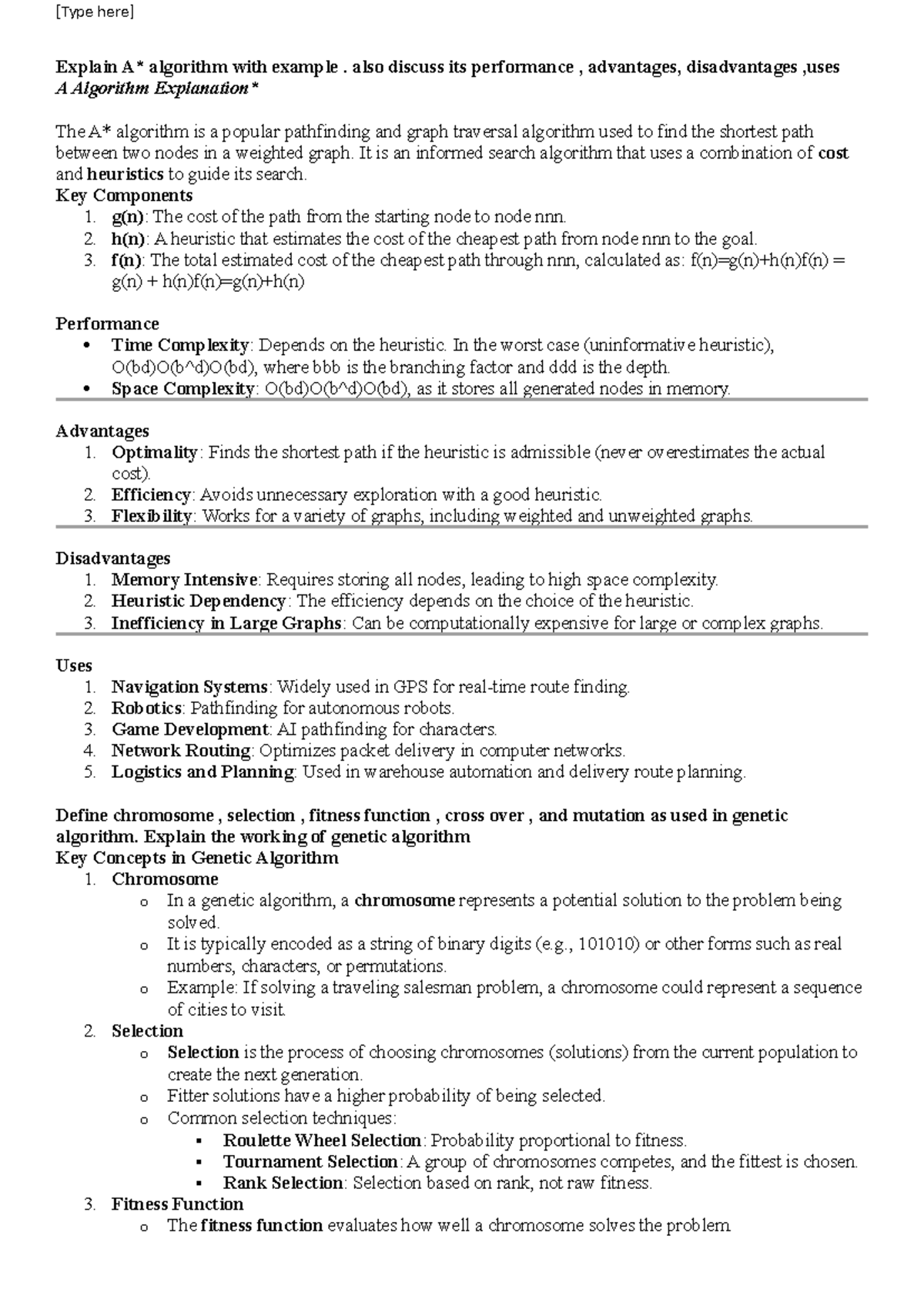 Ai notes - Theory - Explain A* algorithm with example. also discuss its ...