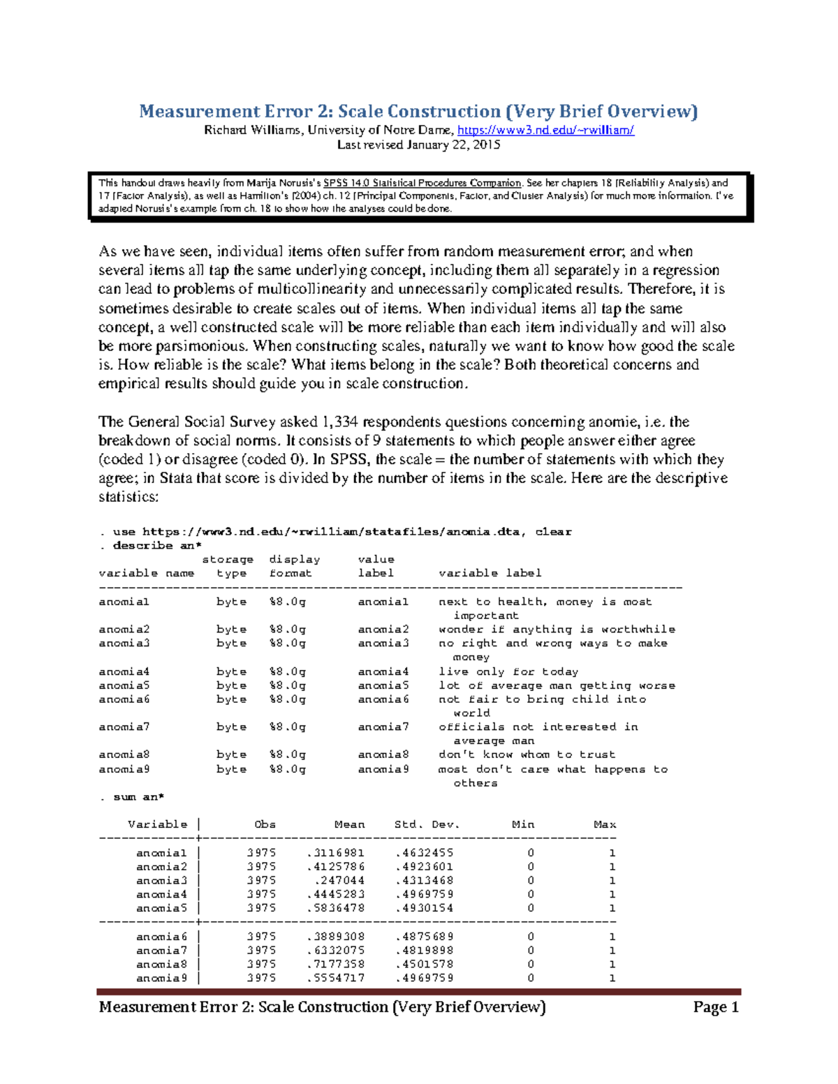 Measurement Error 2: Scale Construction (Very Brief Overview) - See her ...