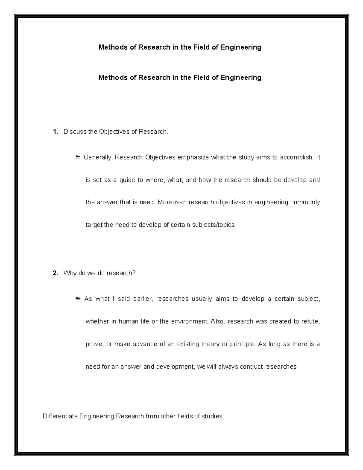 Methods of Research in the Field of Engineering - Discuss the ...