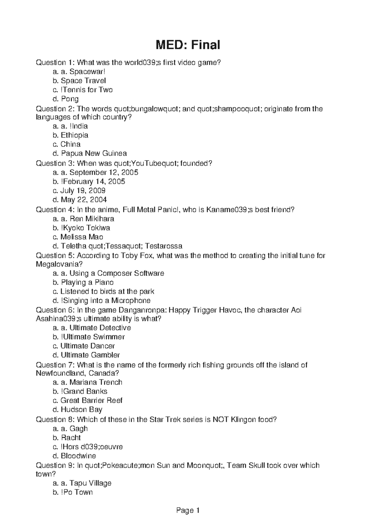 MED117 Analysis 9 - MED: Final Question 1: What was the world039;s ...
