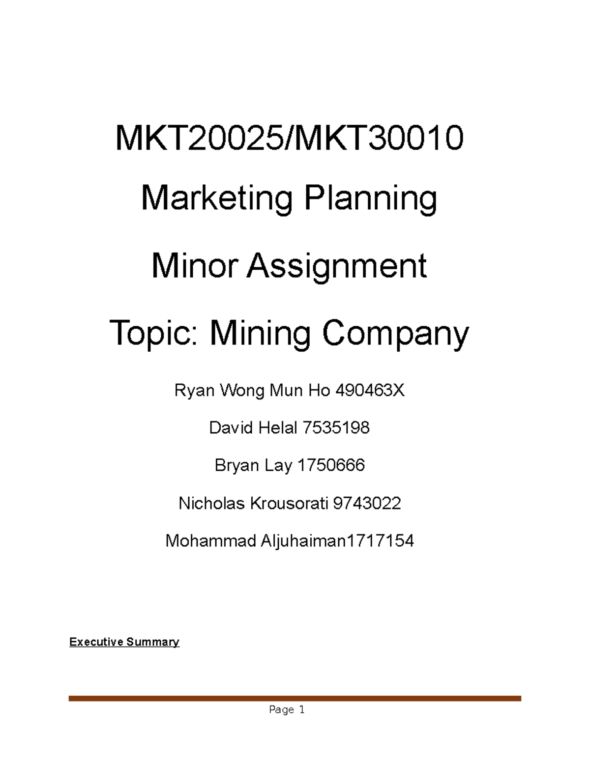Seminar assignments - major assignment /group report - Marketing ...
