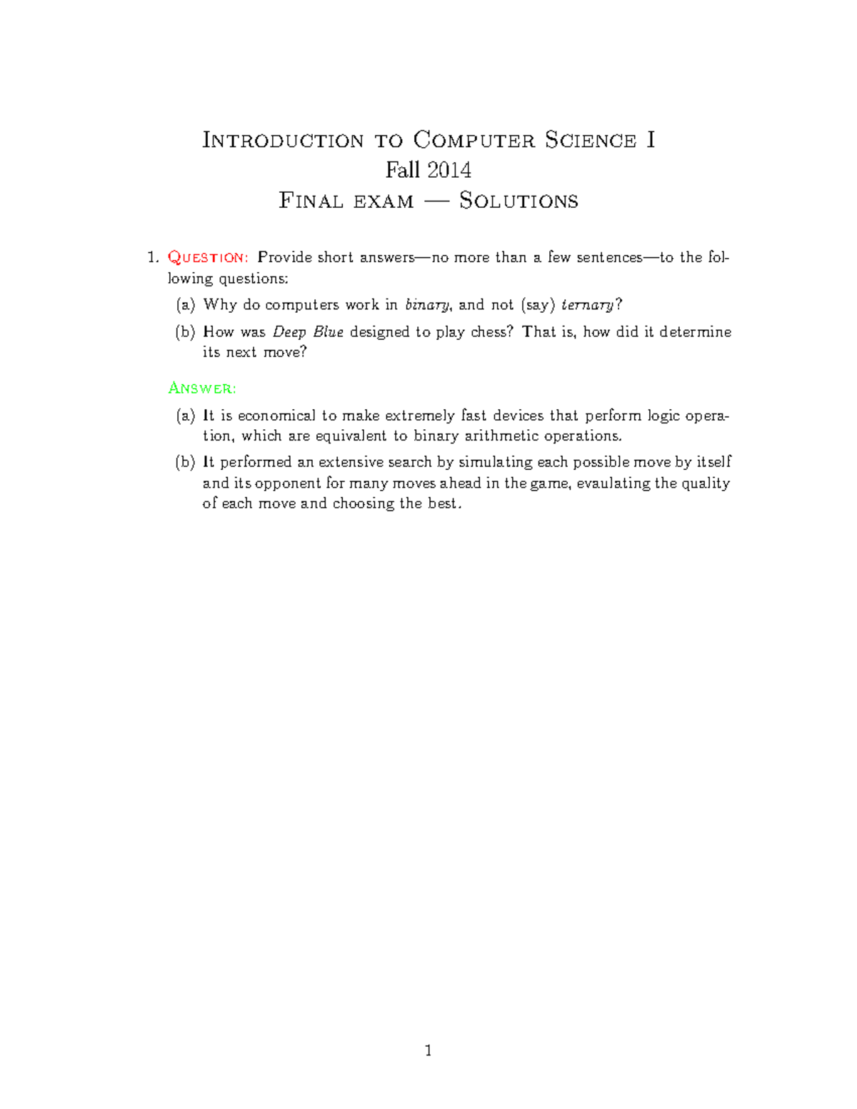 Final-solutions - Work - Introduction to Computer Science I Fall 2014 ...