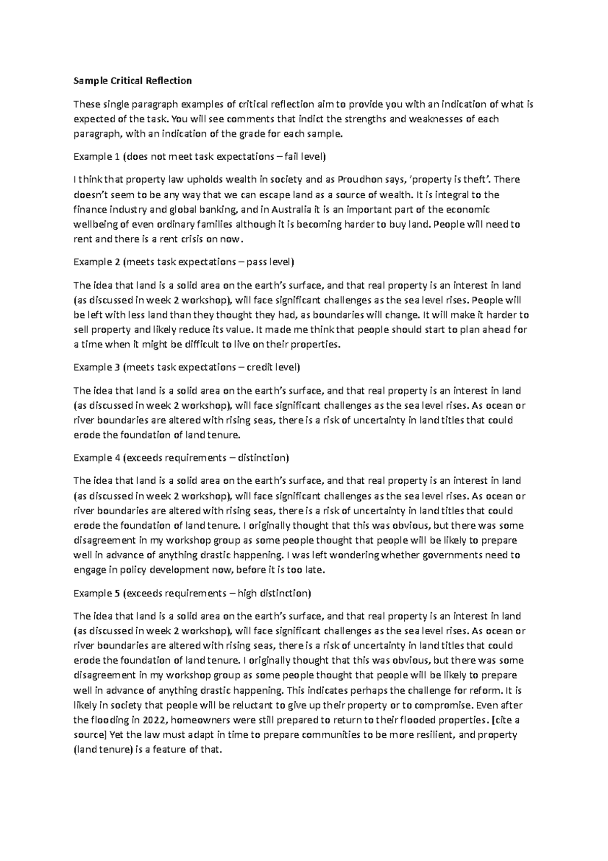 Sample Critical Reflection - Sample Critical Reflection These single ...