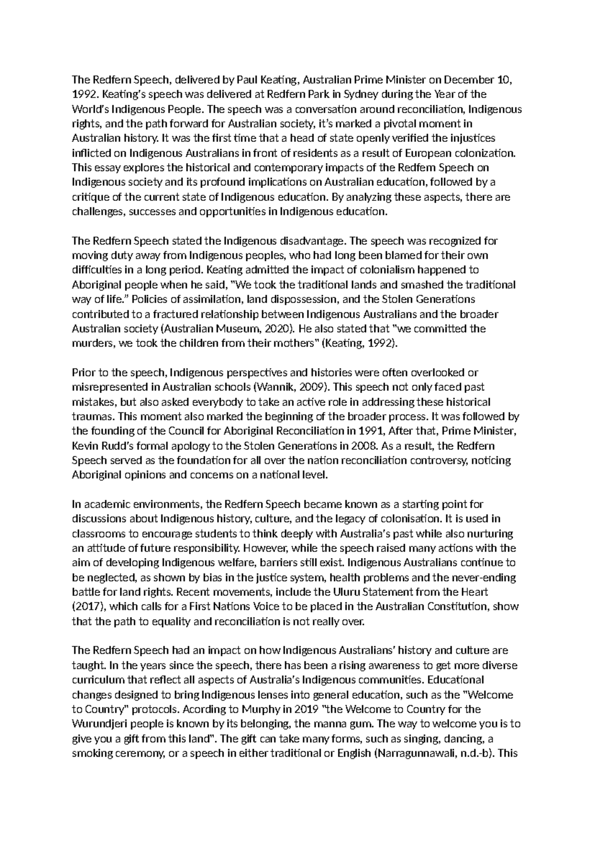 EDU10005-Assignment 2-Hannah Trinh - The Redfern Speech, delivered by ...