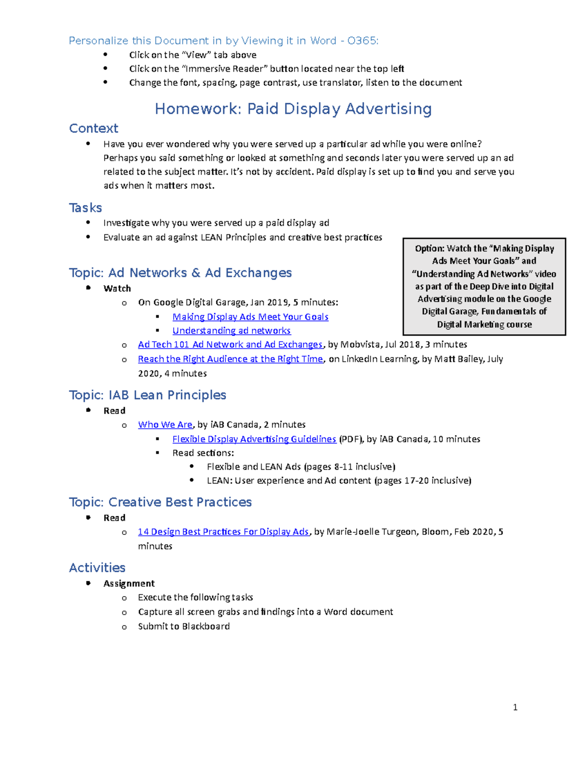 Homework - Paid Display Advertising - Click on the “View” tab above ...