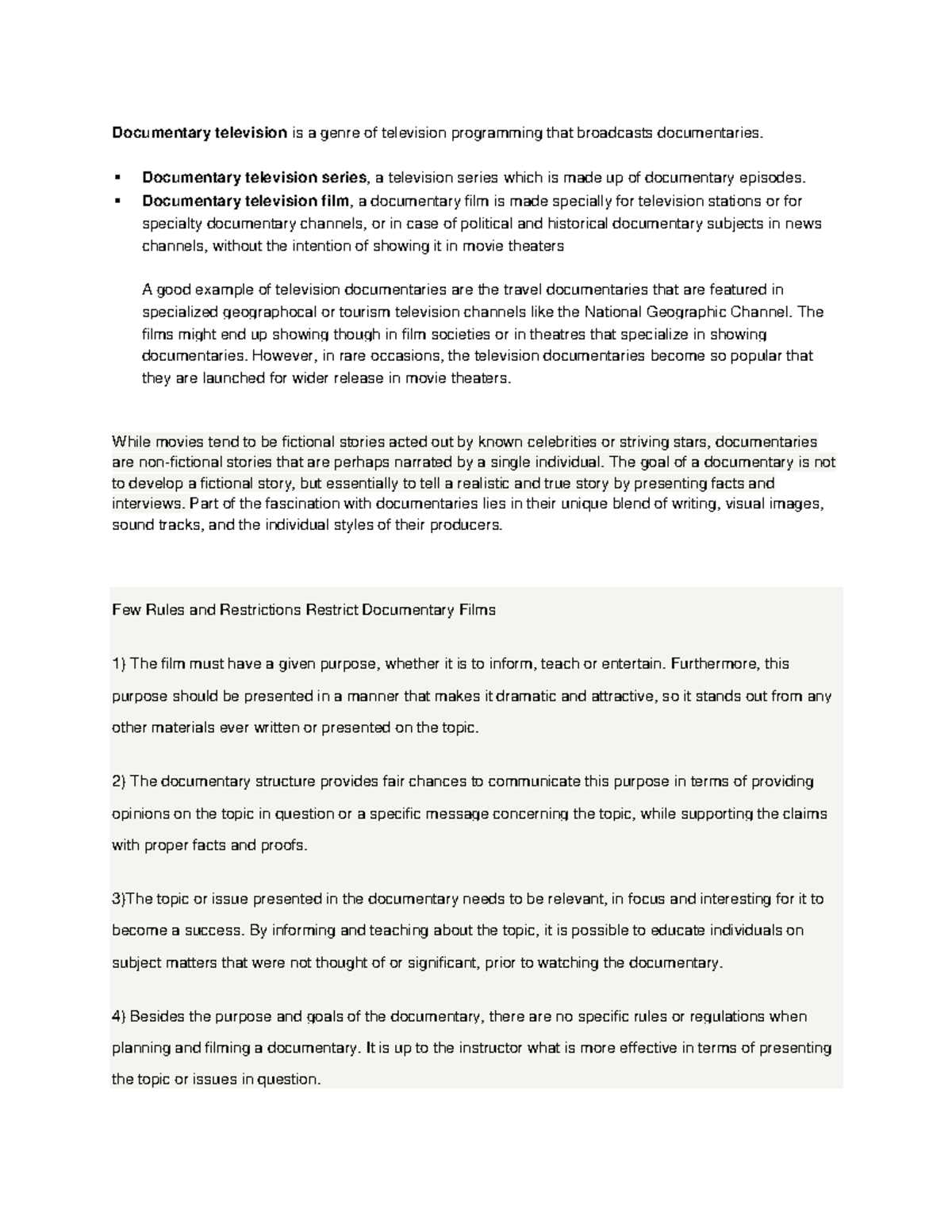 Documentary television docx - Documentary television is a genre of ...