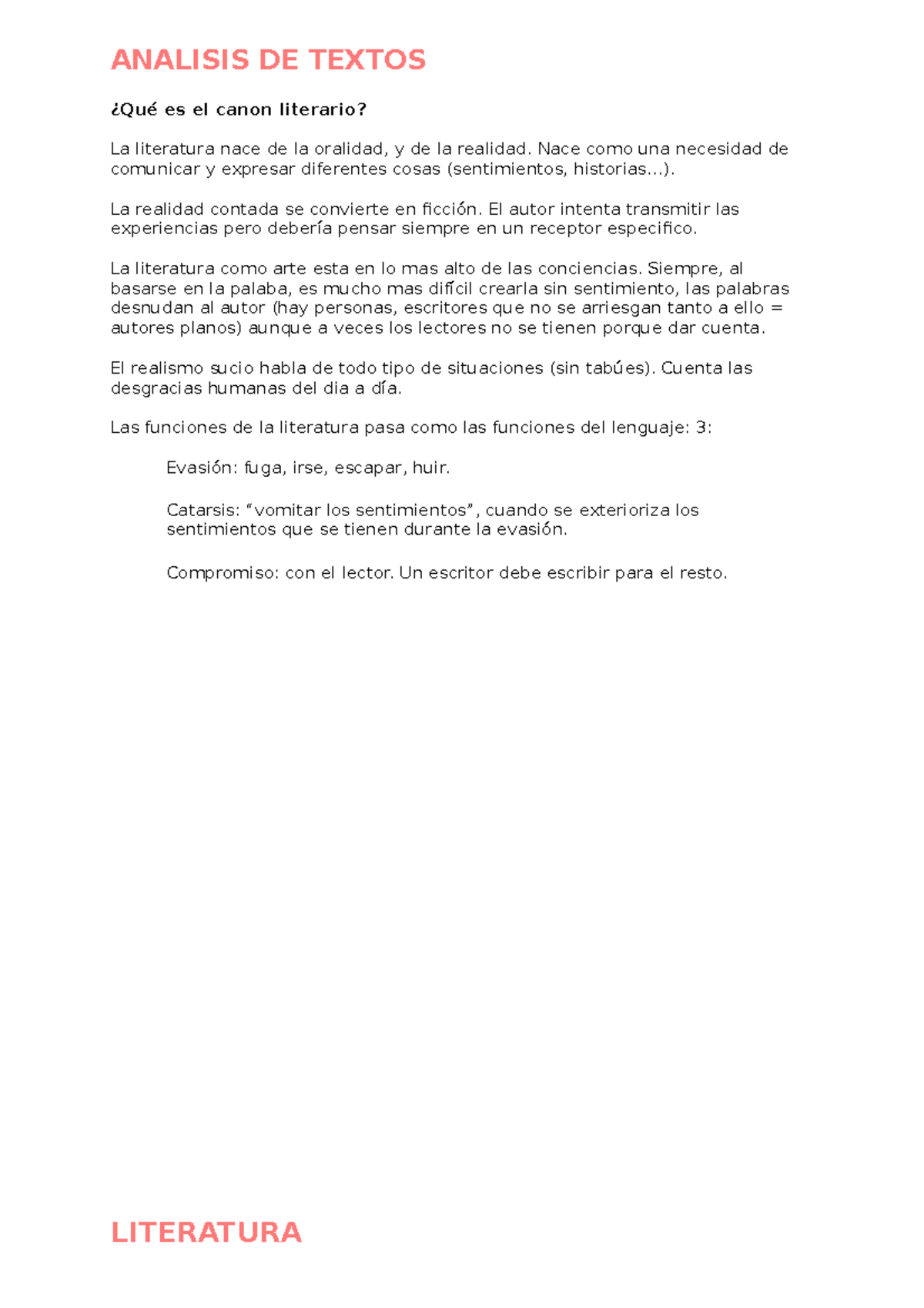 Literatura Y Analisis DE Textos - ANALISIS DE TEXTOS es el canon ...