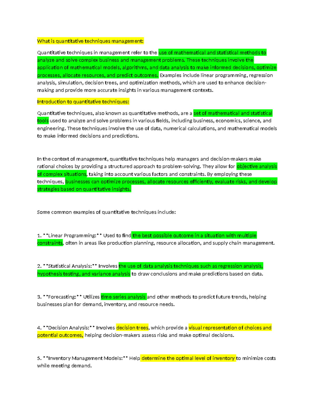 Quantitative techniques in management notes according to outline - What ...