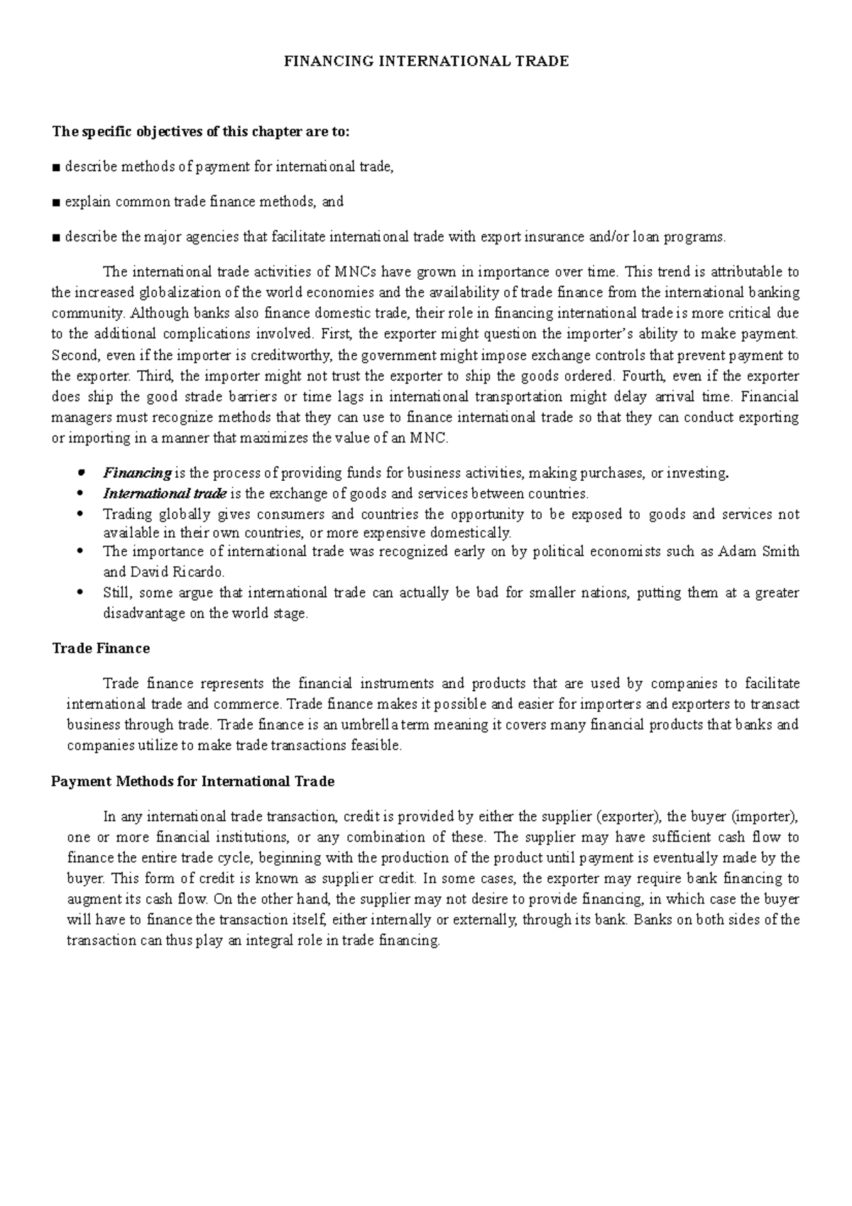 Financing- International- Trade - FINANCING INTERNATIONAL TRADE The ...