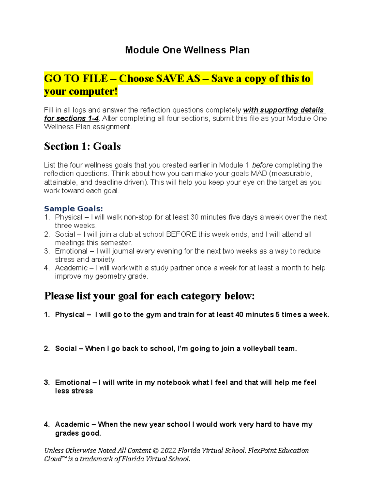 Module one wellness plan - Module One Wellness Plan GO TO FILE – Choose ...